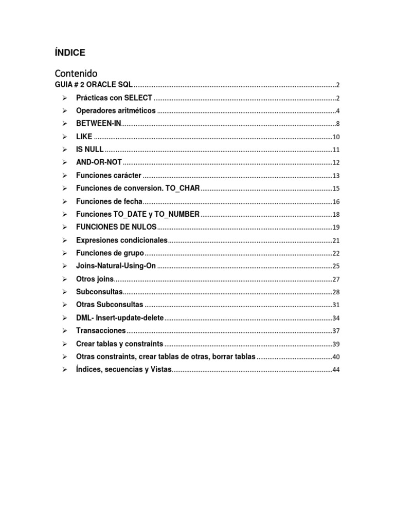 Guia #2 Oracle SQL | PDF | SQL | Bases de datos