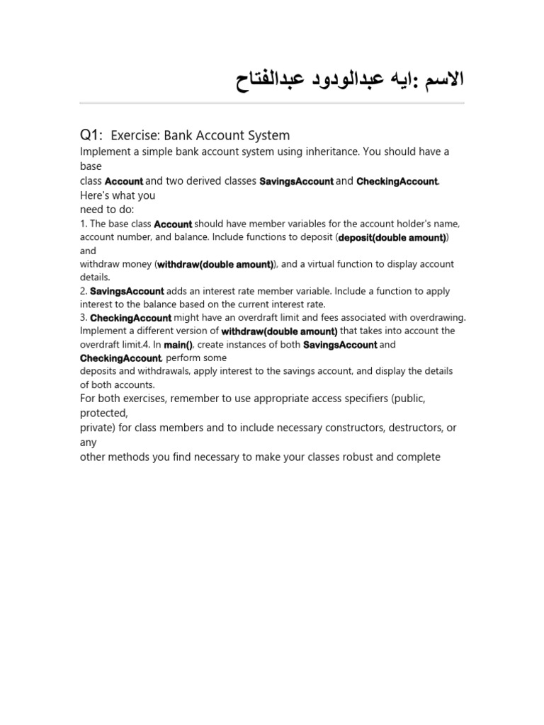 Task Oop أيه عبدالودود غبدالفتاح | PDF | Class (Computer Programming ...