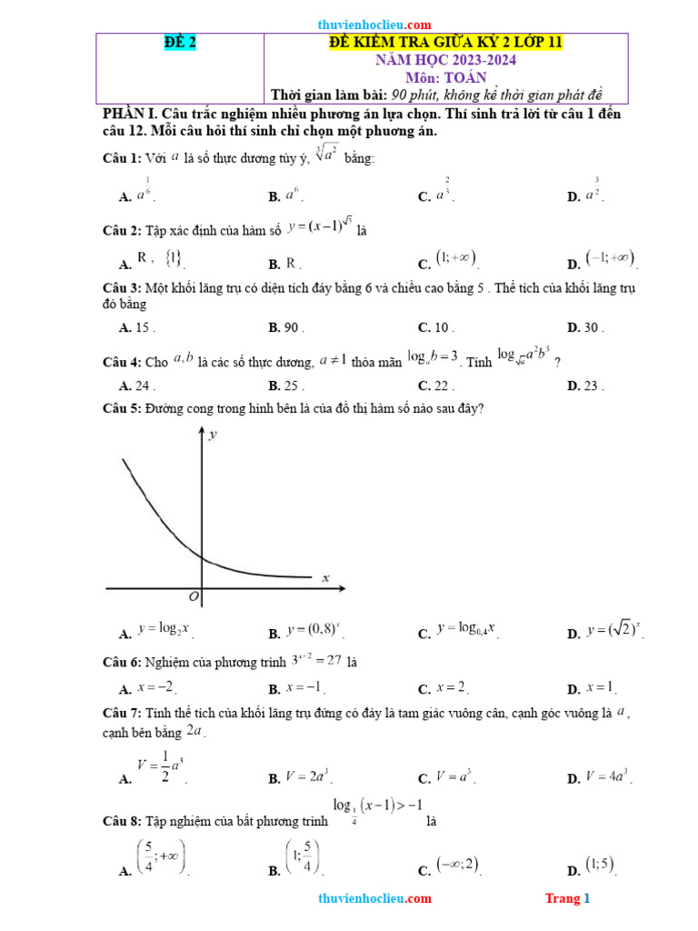 De Kiem Tra Giua HK2 Toan 11 CTST de 2HAY | PDF