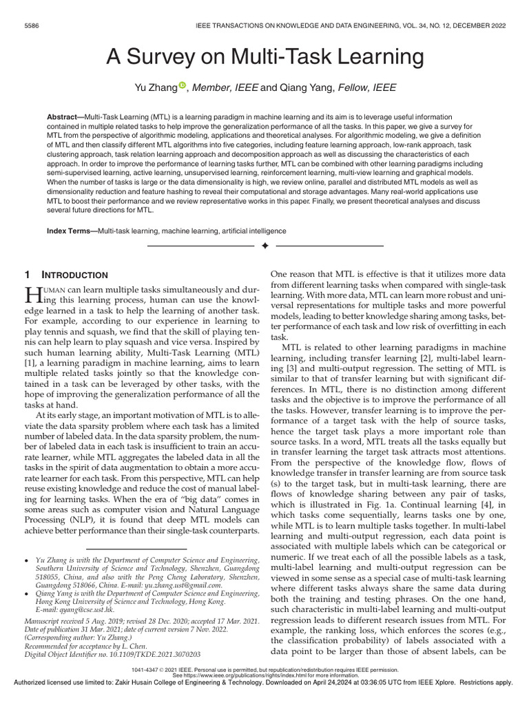 A Survey On Multi-Task Learning | PDF | Artificial Neural Network ...