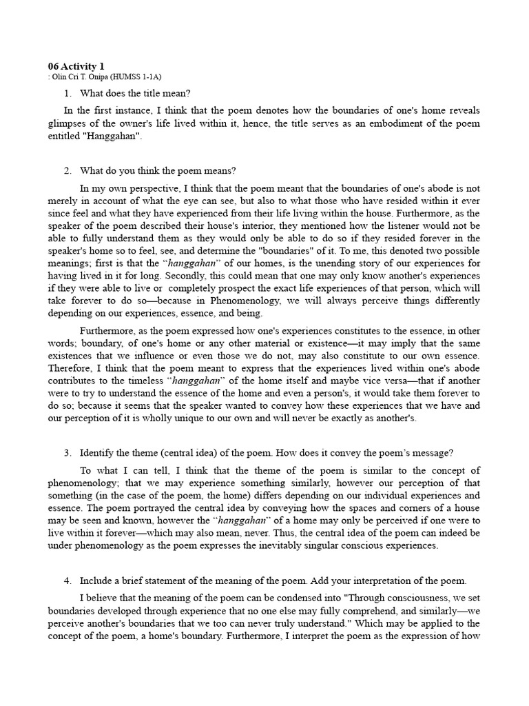 (DISS (IIW6) ) 06 Activity 1 | PDF | Experience | Phenomenology (Philosophy)