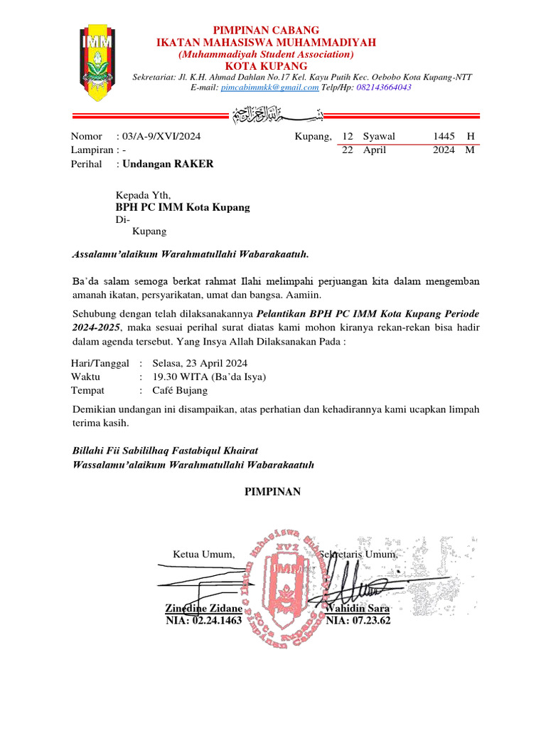 Undangan RAKER BPH PC IMM Kupang 2024 | PDF