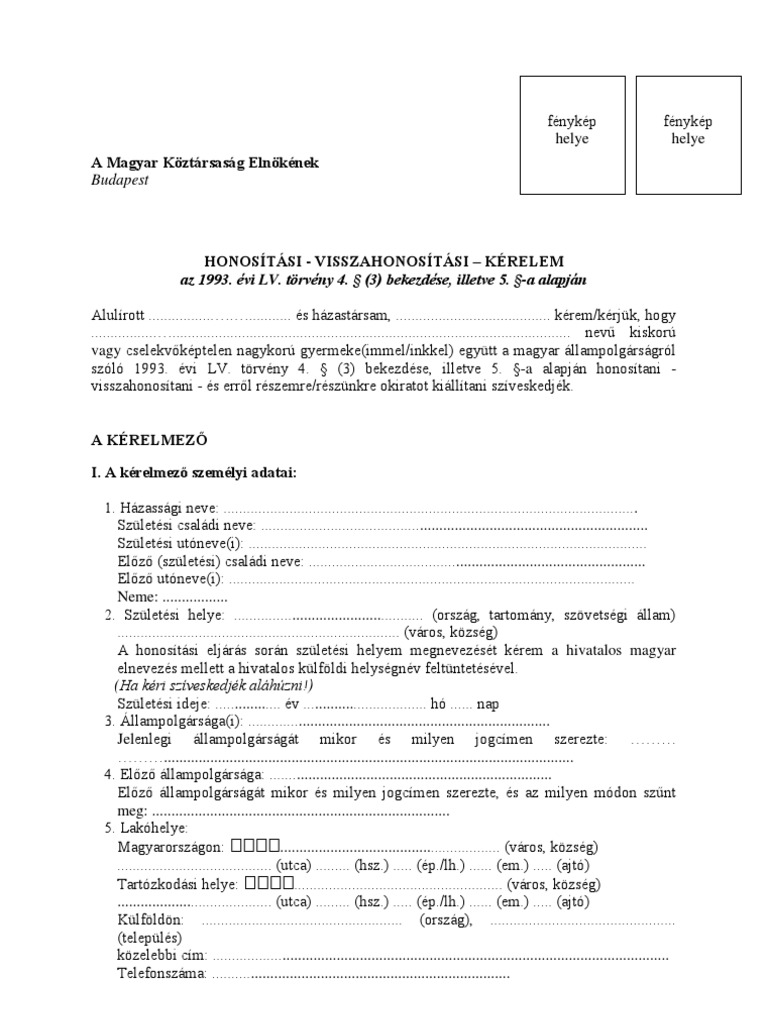 Honositasi Visszahonositasi Kerelem Minta | PDF