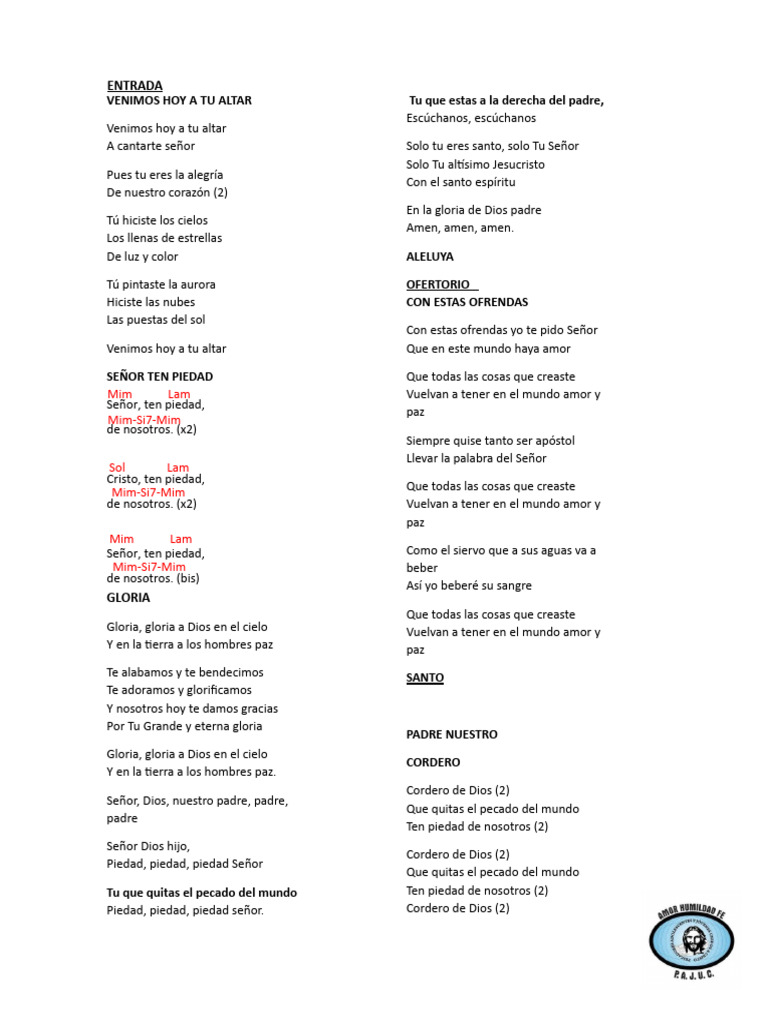 Cantos Misa PJ 16 | PDF | eucaristía | Creencia religiosa y doctrina