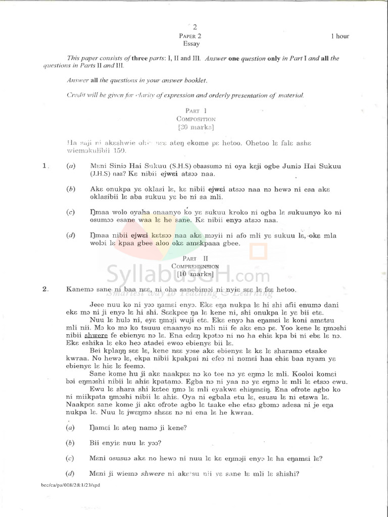 2023 BECE GH. Lang (Ga) 2 | PDF