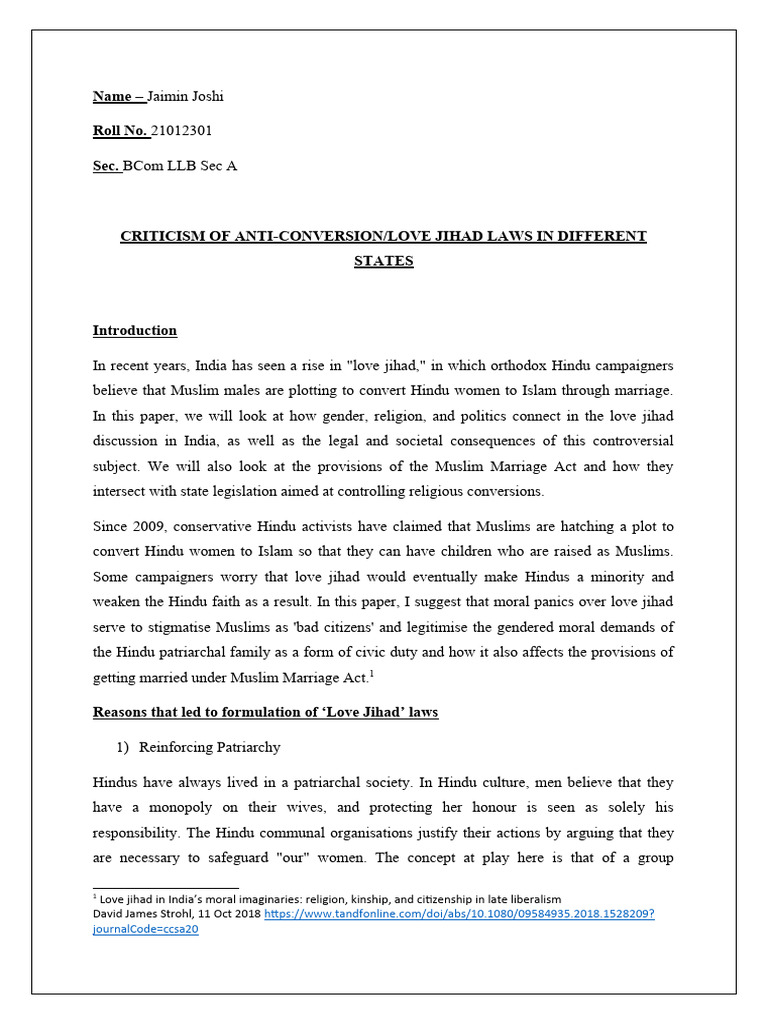 Critique of Love Jihad Laws in India | PDF | Marriage | Freedom Of Religion