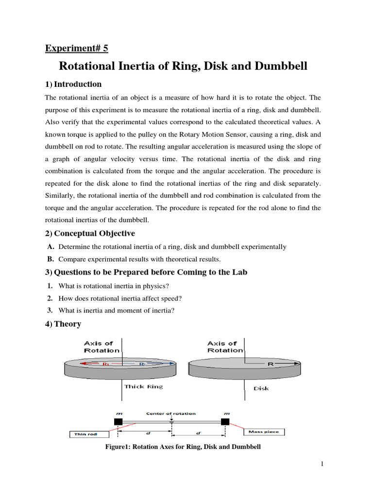 Experiment 5 - Rotational Inertia of Ring, Disk and Dumbbell | PDF | Rotation Around A Fixed ...