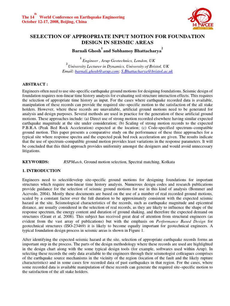 43.0 Selection of appropriate input motion for foundation design seismic areas | PDF | Spectral ...