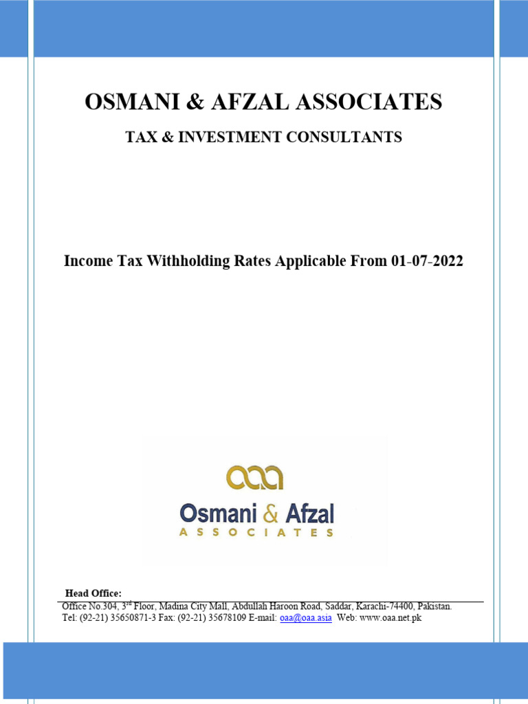 WHT Rates-2022 - OAA | PDF | Taxes | Dividend