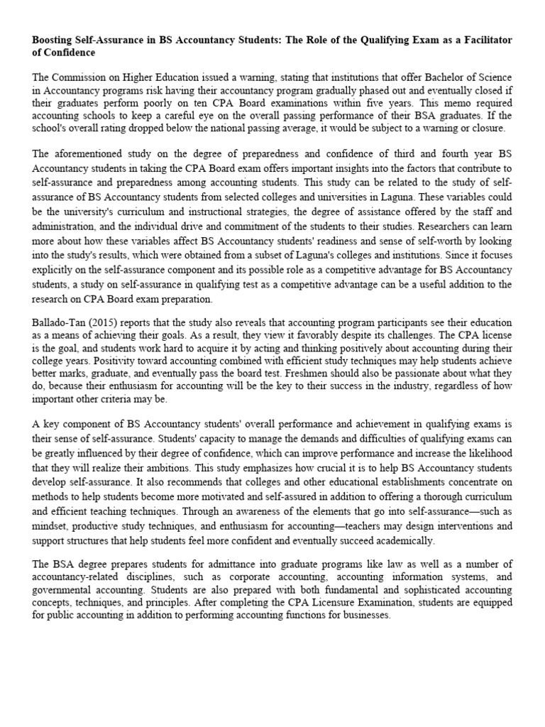 Boosting Self-Assurance in BS Accountancy Students: The Role of The ...