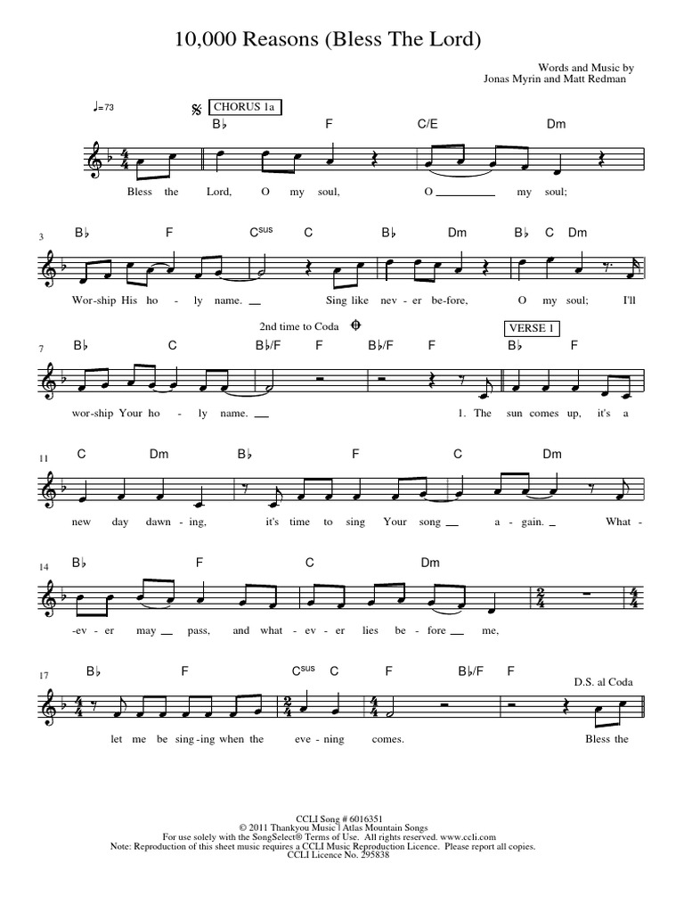 10,000 Reasons (Bless The Lord) 2 | Download Free PDF | Songs Written | Christian Songs