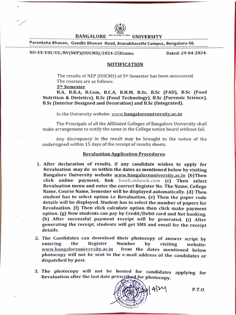 UG 5th Sem Revaluation Circular | PDF