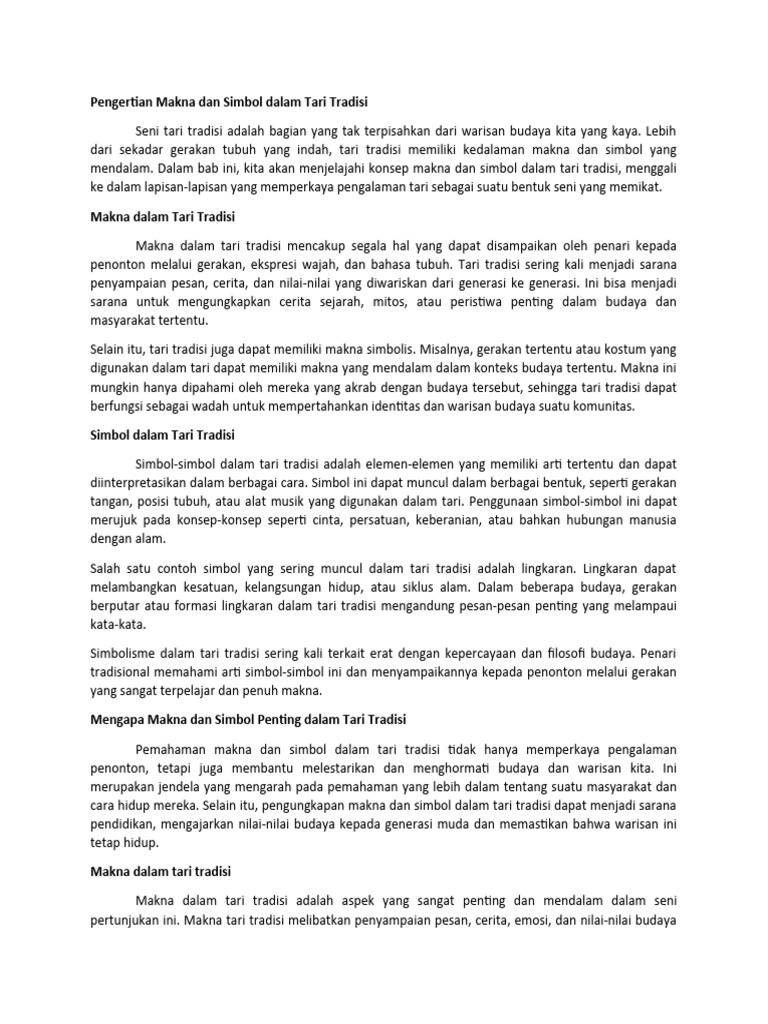 Pengertian Makna Dan Simbol Dalam Tari Tradisi | PDF