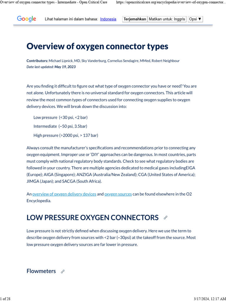 Overview of oxygen connector types - Intermediate - Open Critical Care | PDF | Pressure ...