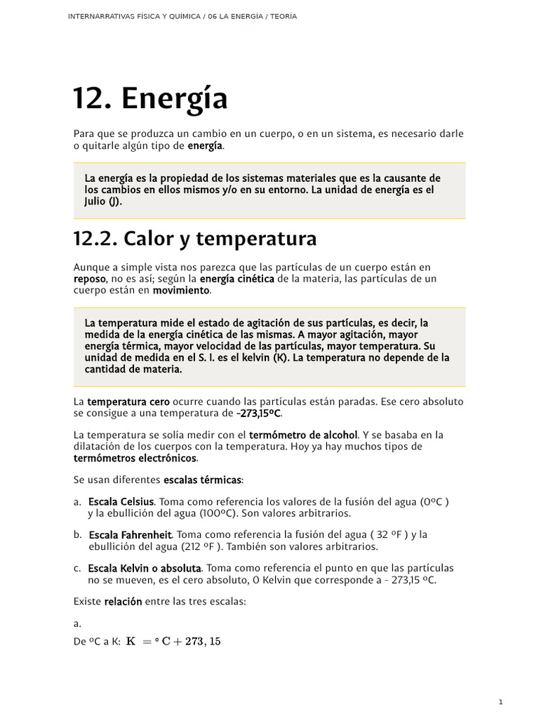 Introducción a Energía y Calor | PDF | Calor | Temperatura