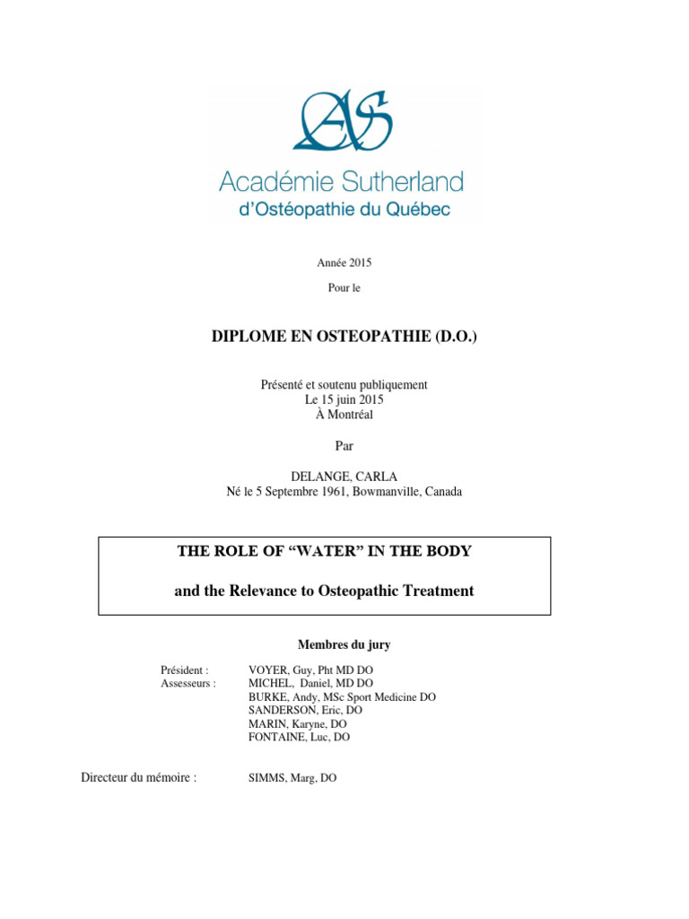 THE ROLE OF “WATER” IN THE BODY and the relevance in OMT DIPLOME EN ...