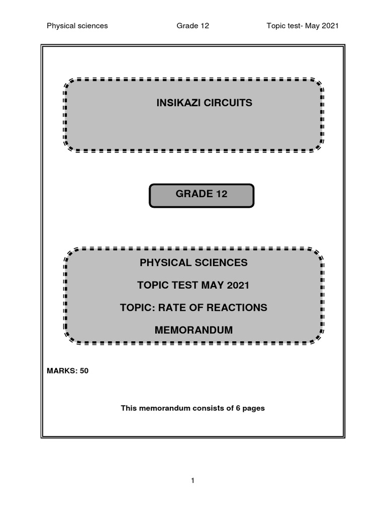 Test Per Topic Memo (Reaction Rates 2021) - Editted | PDF | Reaction ...