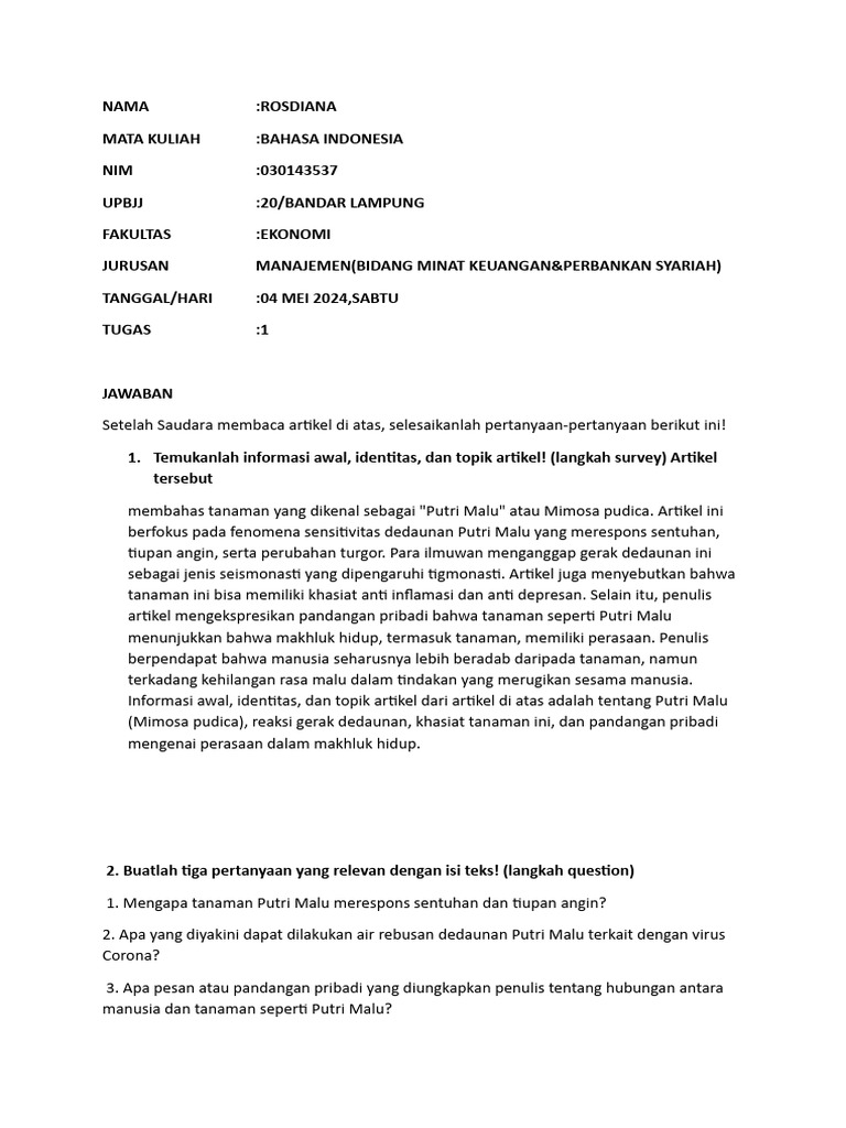 Tugas 1 Bindo | PDF | Sains & Matematika