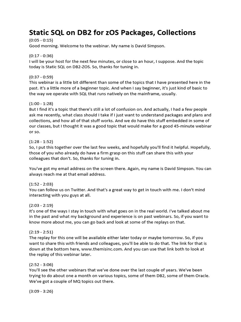 Static SQL On DB2 For ZOS Packages, Collections (Part1) English | PDF | Ibm Db2 | Information ...