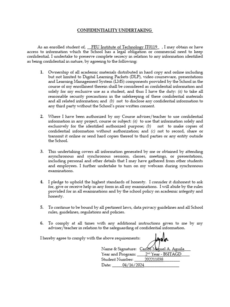 CONFIDENTIALITY UNDERTAKING - TEMPLATE | Download Free PDF ...