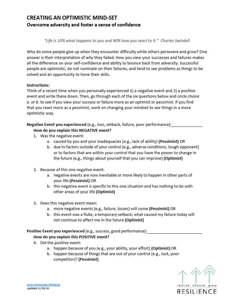 Optimistic Mindset for Resilience | PDF | Optimism | Mindset