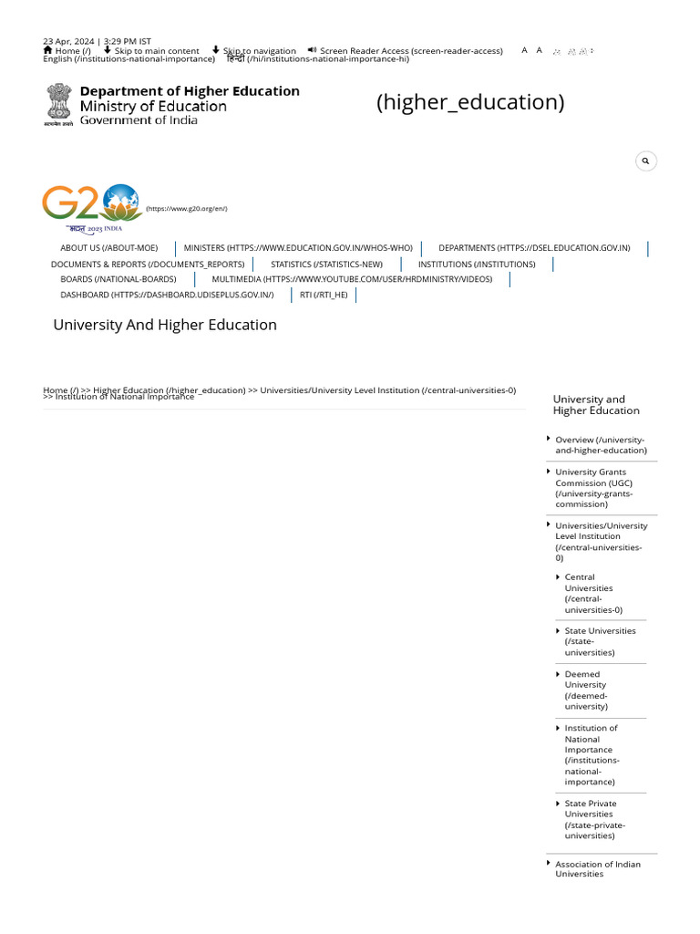 Institute of National Importance | PDF | Government Of India