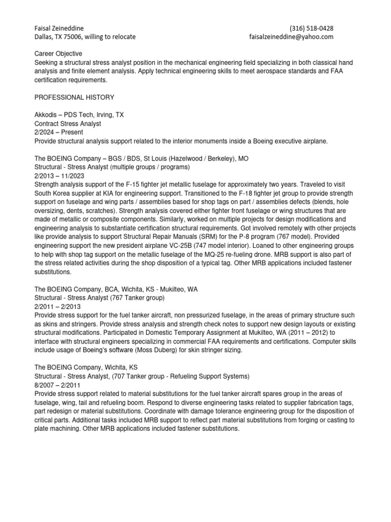 Structural Stress Analyst Resume | PDF | Mechanical Engineering ...