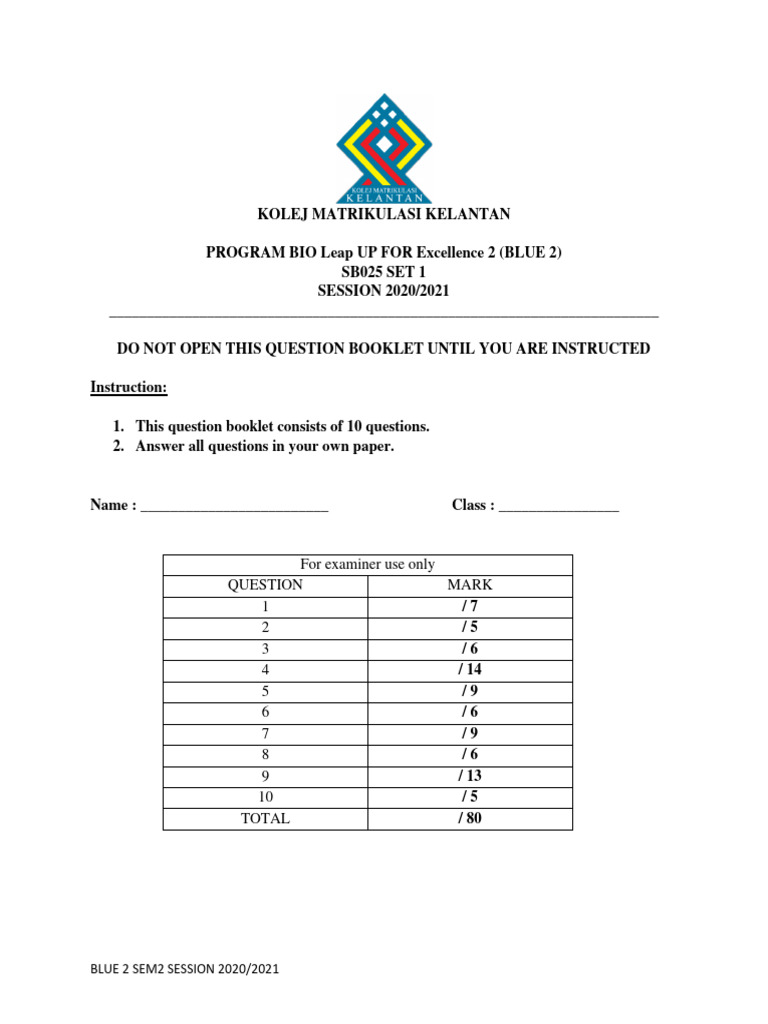 Revision SB025 Set 1 Answer | PDF | Pyruvic Acid | Action Potential