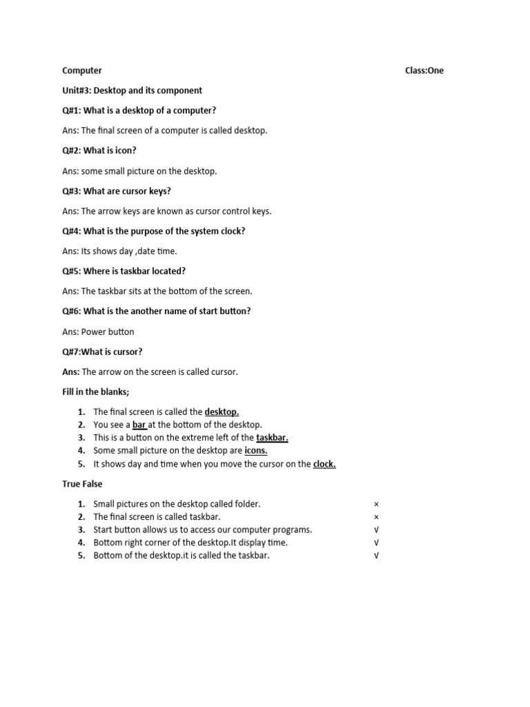 Computer Class 1 | PDF | Icon (Computing) | Cursor (User Interface)