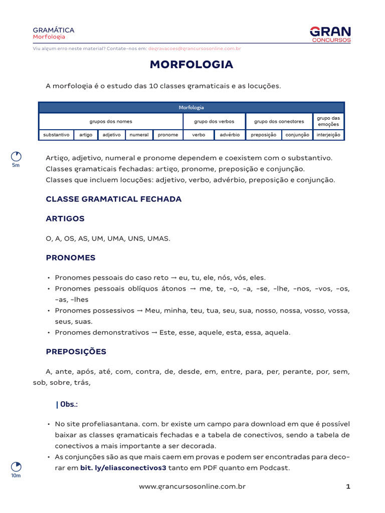 Classes Gramaticais e Morfologia | PDF | Pronome | Classe gramatical