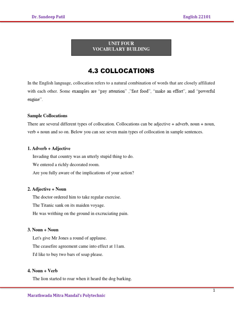 Collocation | PDF | Noun | English Language
