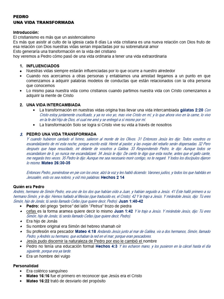 Pedro Una Vida Transformada | PDF | San Pedro | Jesús