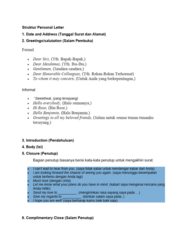 Struktur Personal Letter | PDF