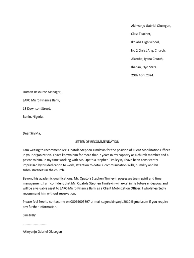 Recommendation Letter2 | PDF