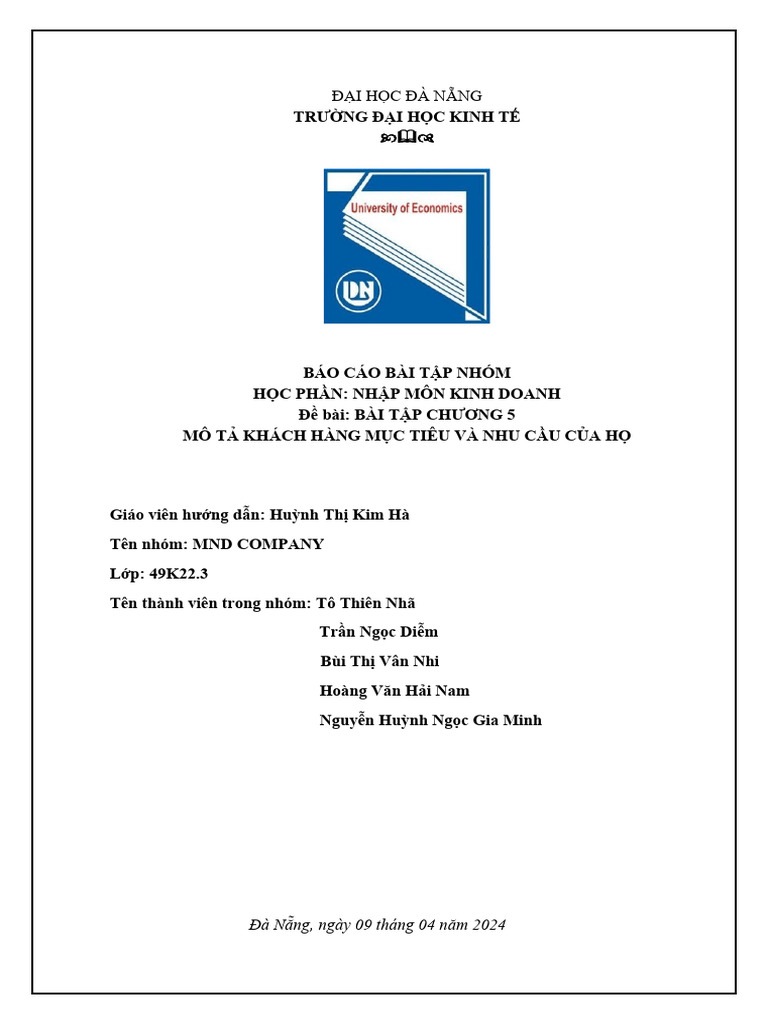 BÀI TẬP NHÓM SỐ 5 - NHÓM MND - 49K22.3 | PDF
