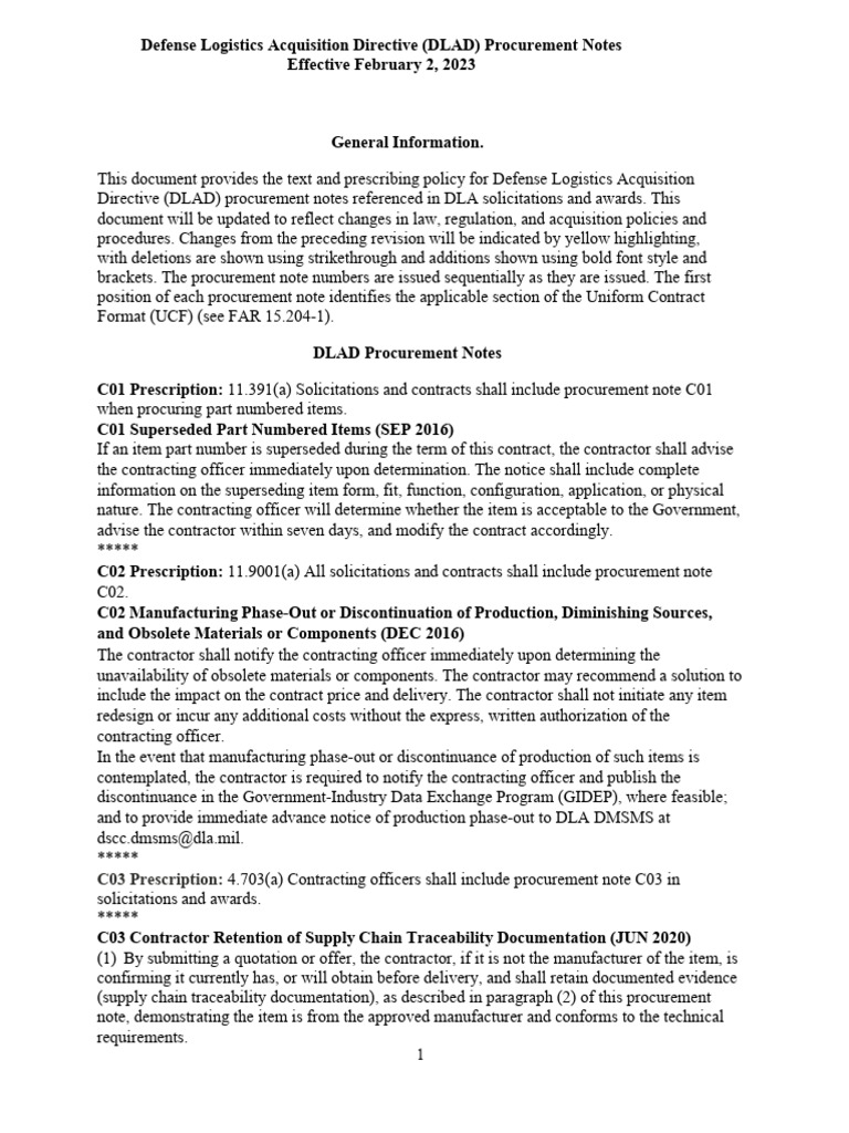 DLAD ProcurementNotes-Effective 2-2-23 | PDF | Procurement | Prices