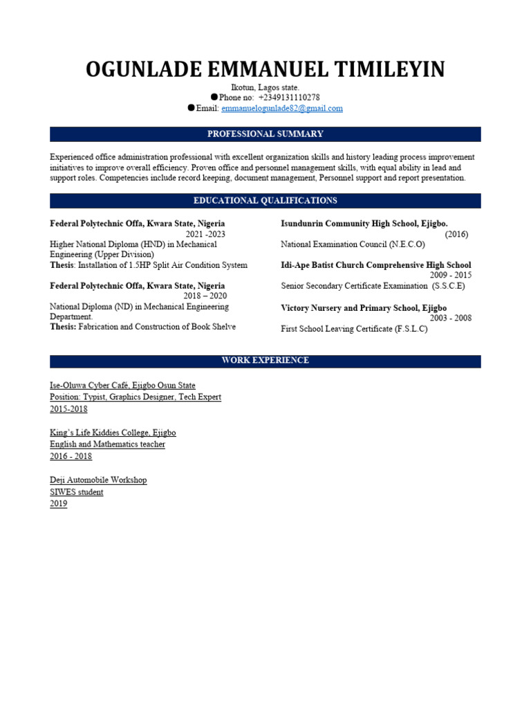 Ogunlade Emmanuel Timileyin - 110141 | PDF