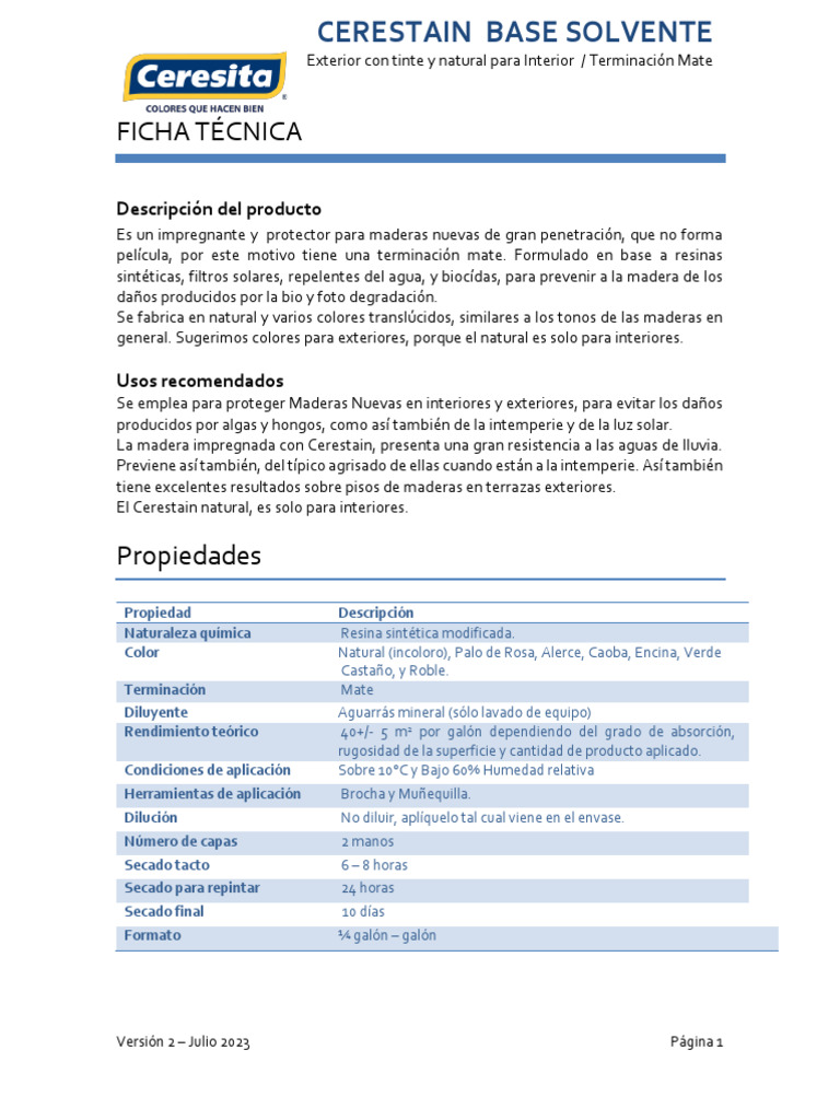 Cerestain Base Solvente | PDF | Color | Madera