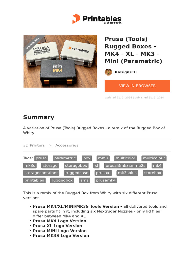 Prusa Tools Rugged Boxes mk4 XL mk3 Mini Parametric | PDF | Computing