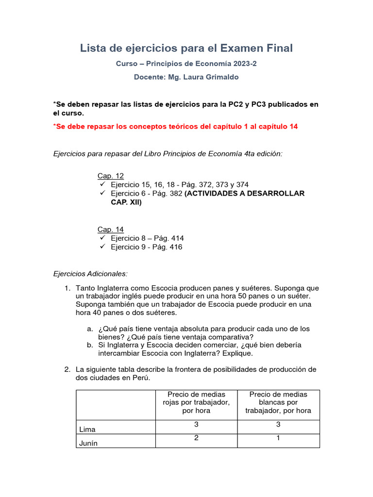Lista de Ejercicios para El Examen Final | PDF | Excedente económico ...