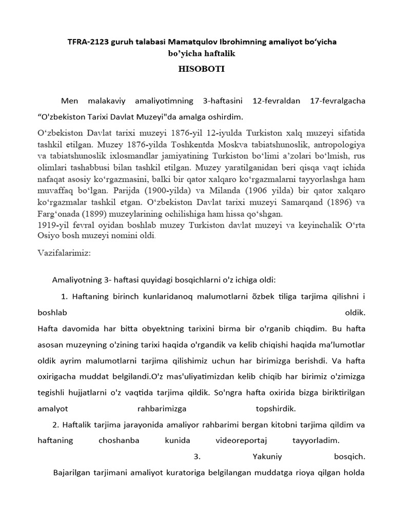 3-Hafta Hisobot | PDF