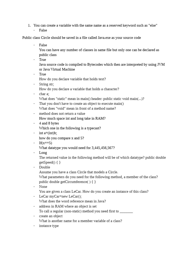 Itp 120 Midterm.docx | PDF | Boolean Data Type | Java Virtual Machine