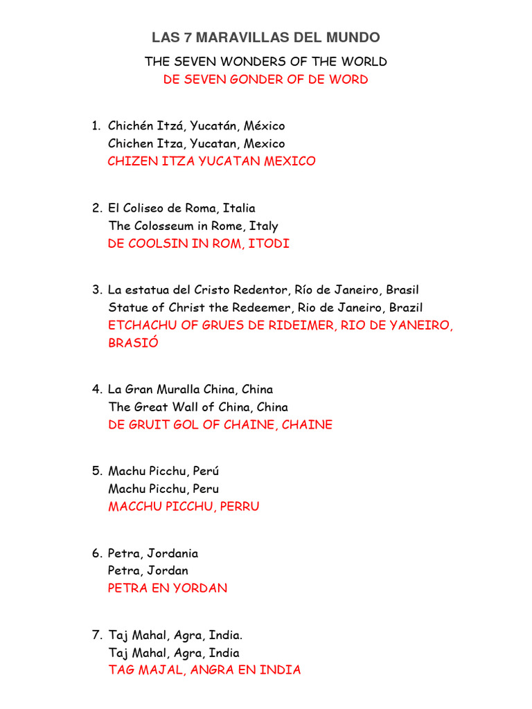 Siete maravillas del mundo en inglés | PDF