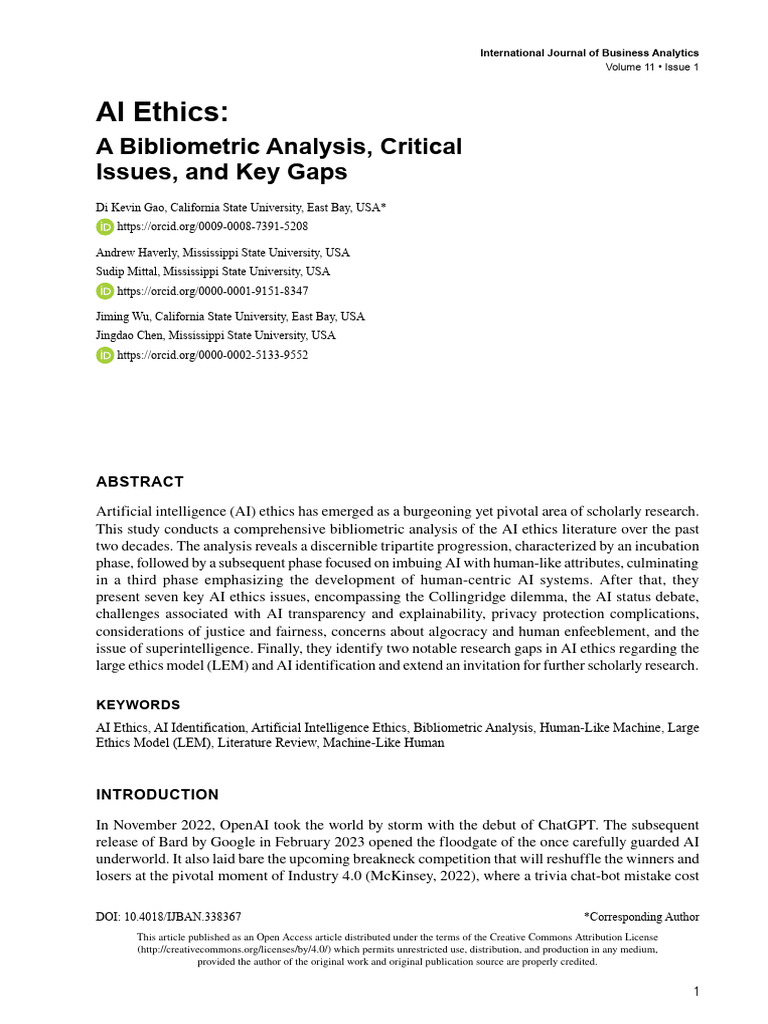 AI Ethics-A Bibliometric Analysis, Critical Issues, and Key Gaps | PDF | Artificial Intelligence ...