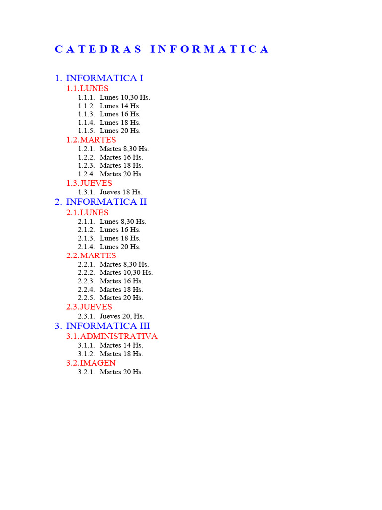 Horarios-Lista Multinivel - Hecho | PDF