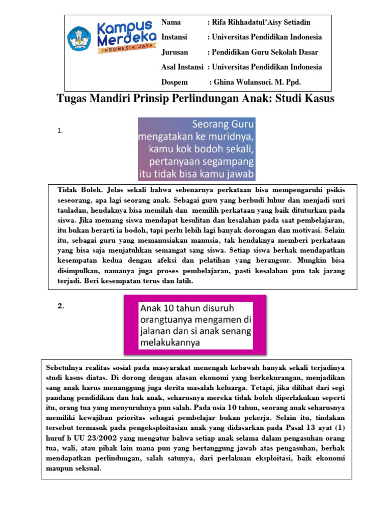 Tugas Mandiri Prinsip Perlindungan Anak - Rifa Rihhadatul'Aisy | PDF