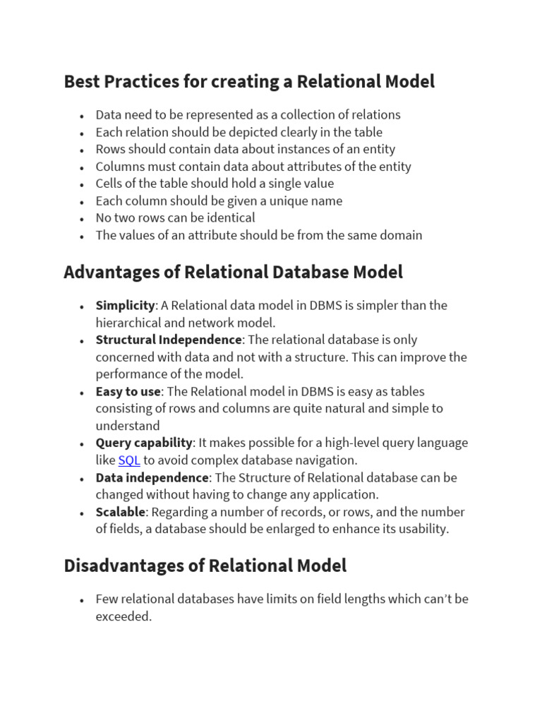 Best Practices For Creating A Relational Model | PDF | Relational Model ...