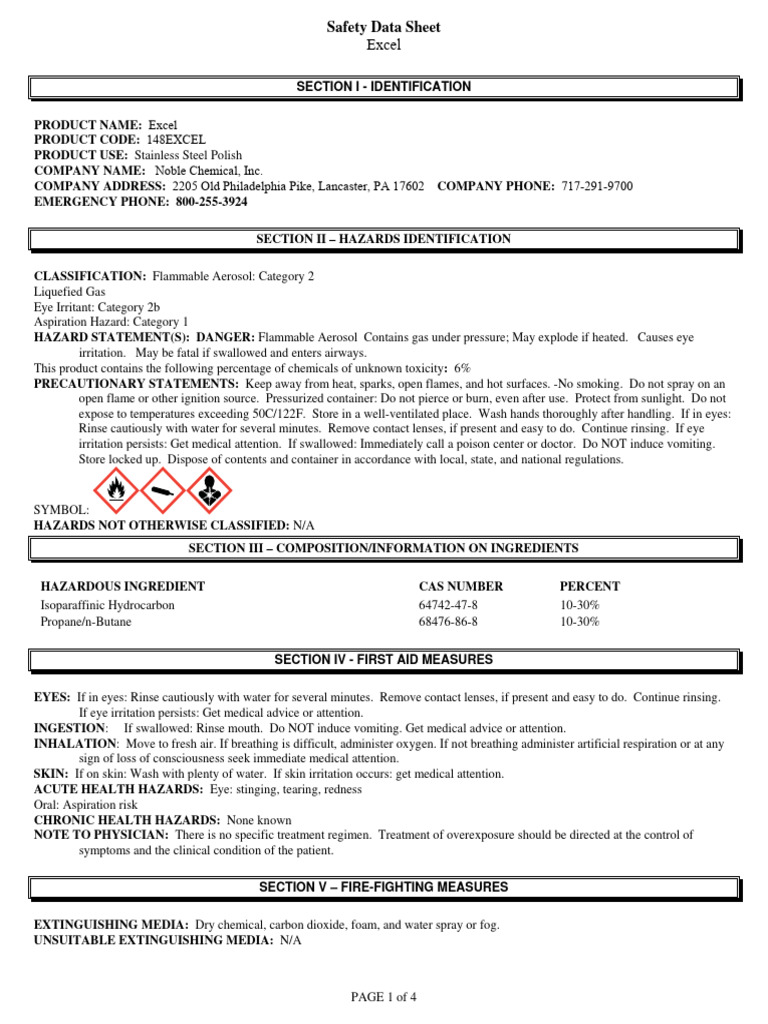 148excel_msds | PDF | Firefighting | Personal Protective Equipment