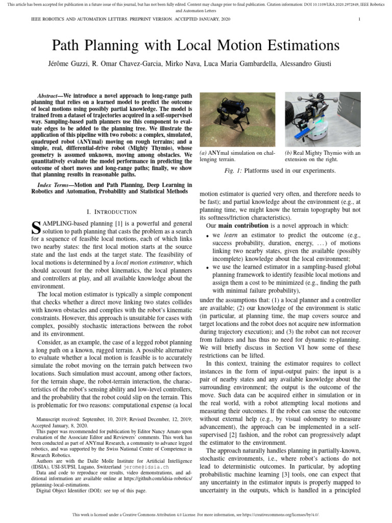 Path Planning with Local Motion Estimations | PDF | Computers ...