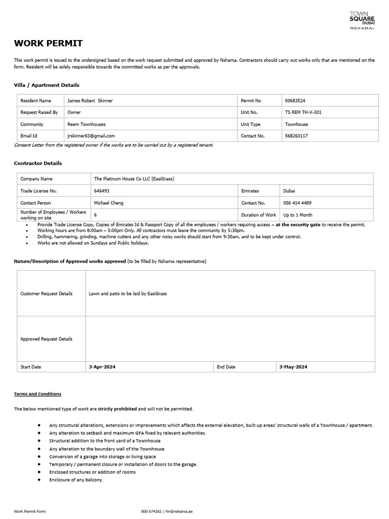 Work Permit-TS REM TH-V-301 | PDF | Wall